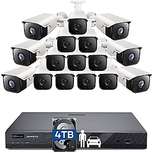 ONWOTE 16 Channel 4K PoE Security Camera System, 16x 8MP 128° Outdoor IP Cameras with Audio, AI Detect Human Vehicle, 100ft 60ft Ethernet Cables, 16CH Commercial NVR 4TB, Wired CCTV for Businesses