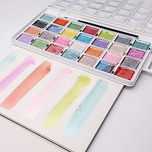 Artecho Watercolor Paint Set, 28 Glitter Metallic Colors, Semi-Moist Pearlescent Water color, Ideal for Beginners and Artists