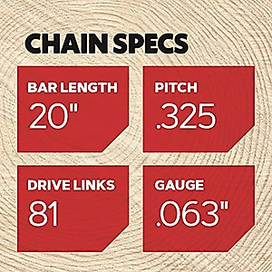 Oregon L81 PowerCut Chainsaw Chain for 20-Inch Bar, 81 Drive Links, .325" Pitch, .063" Gauge (22BPX081G)