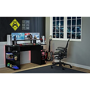 Madesa Gaming Computer Desk with 5 Shelves, Cable Management and Large Monitor Stand, Wood, 24" D x 53" W x 29" H - Black