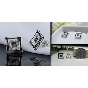 Dazzlingrock Collection 0.12 Carat (ctw) Round Black & White Diamond Cluster Square Stud Earrings for Women in 925 Sterling Silver in Screw Back