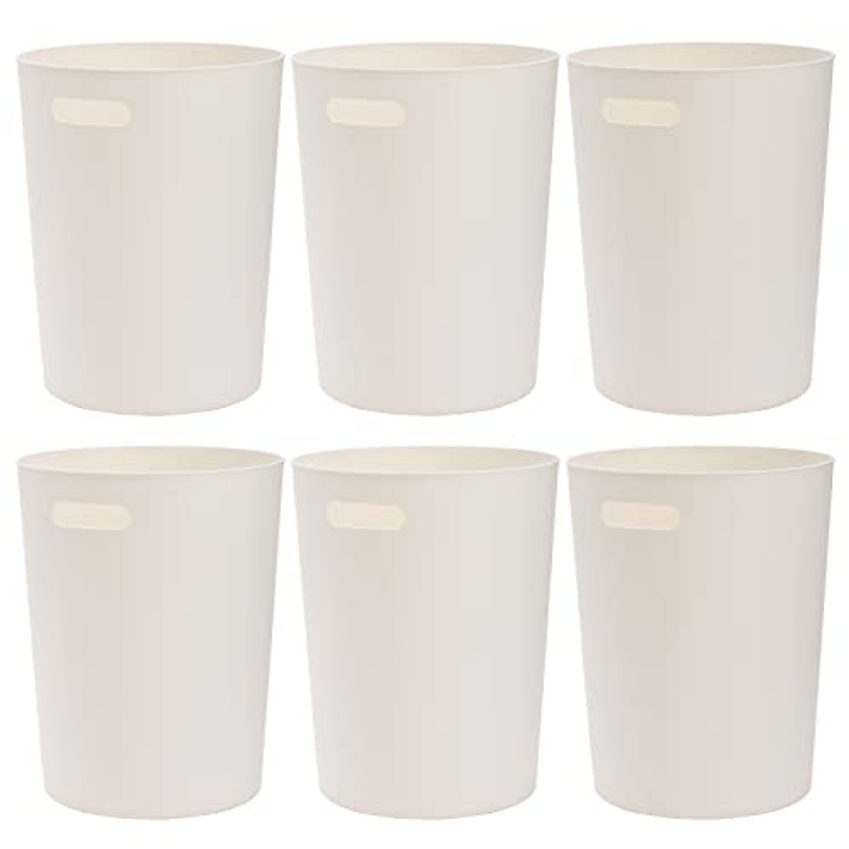 Lyellfe 6 Pack Small Trash Can, 1.5 Gallon Round Plastic Wastebasket with Handles, White Garbage Container Recycling Bins for Compact Space Bathroom, Office, Bedroom, Kitchen