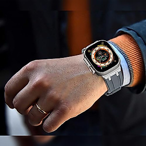 NewWays for Apple Watch Ultra 2 Band 49mm 45mm 44mm 42mm for Men, AP Wide Sport Liquid Silicone Rubber Band with Stainless Steel Adapter for Apple Watch Band for iWatch Series 8 7 6 5 SE Ultra Luxury