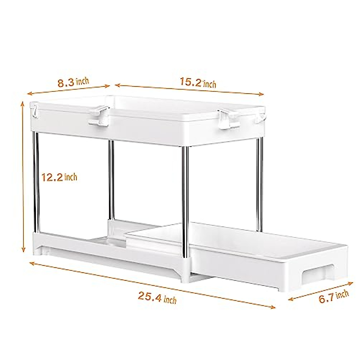 SZIPJAMP Under Sink Organizers and Storage 2 Tier Slide Out Kitchen Cabinet Organizer Sturdy Metal Storage Rack White Matte Kitchen Shelf for Countertop