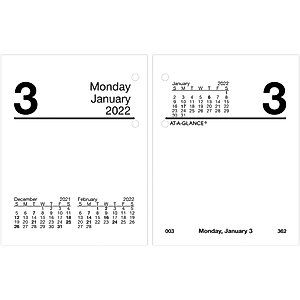 2022 Daily Desk Calendar Refill by AT-A-GLANCE, 3" x 3-3/4", Loose-Leaf, Compact (E91950), Black, 2022 New Edition