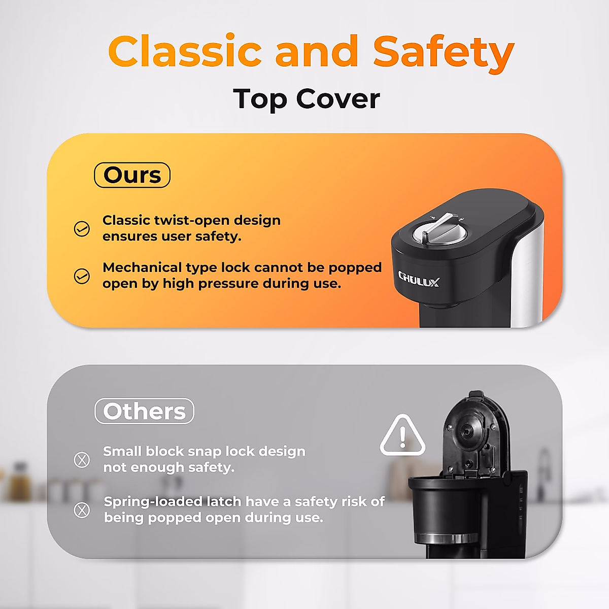 CHULUX 1000W Compact Single Serve Coffee Maker, Instant One Cup Coffee Pod Maker for K Cup & Ground Coffee, Stainless Steel Capsule Coffee Machine, 90s Fast Brewing