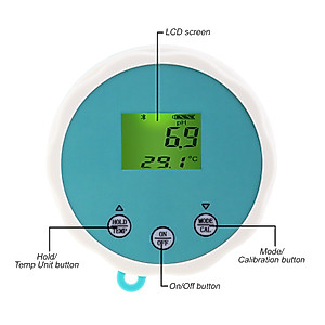 Bluetooth Swimming Pool Water Tester 6-in-1 EC/Salinity/pH/ORP/Temperature/Chlorine Meter, Wireless Floating Smart Pool Monitor Water Tester for Pools, Hot Tubs, & Swim Spas