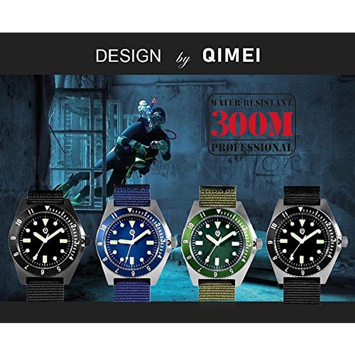 QM Men's Dive Watch US Special Forces UDT Military300M Outdoor Classical Vintage Super Light C3 Army SM8019 (SM8019ANOLOGO)