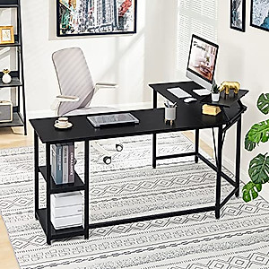 GreenForest L Shaped Gaming Desk with Monitor Stand 66 inch Large Corner Computer Desk with Storage Shelves for Home Office Pc Workstation Writing Desk,Black