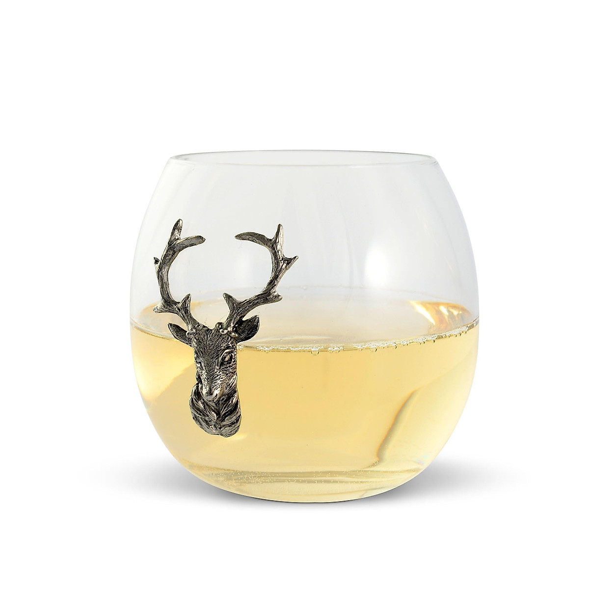 Vagabond House Deer/Elk Stemless Wine Glass, Premium Hand-Blown Crystal, Lodge Style, Perfect for Red/White Wine, 3.25" Tall, 12 oz, Enhance Your Tastings - Sold as Single Glass