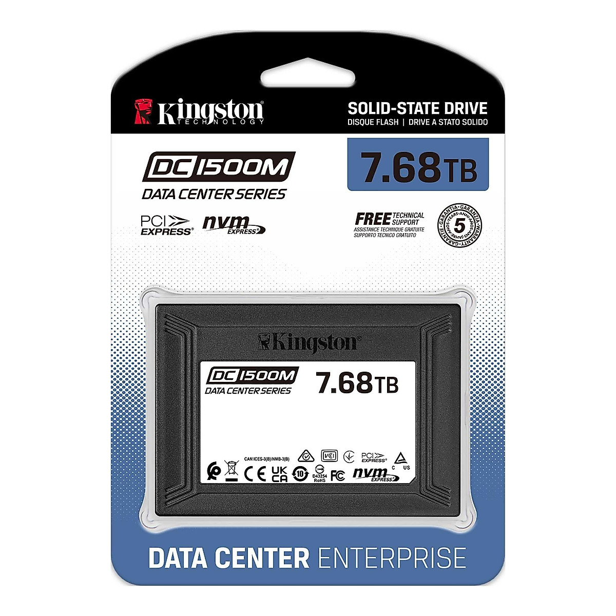 Kingston DC1500M 7.68 TB Solid State Drive - 2.5" Internal - U.2 (PCI Express NVMe 3.0 x4) - Mixed Use - 1 DWPD - 3100 MB/s Maximum Read Transfer Rate - 5 Year Warranty