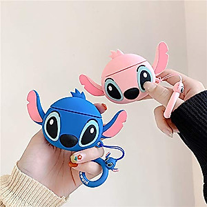 COCOMII Cartoon Case Compatible with AirPods - Silicone, Slim, Matte, Cute Funny Animated, Anxiety & Stress Relief, Keychain Ring, Fingerprint Resistant, Anti-Scratch, Shockproof (Stitch Face)