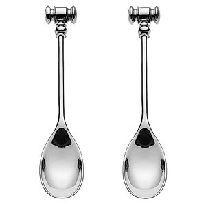 Alessi "Dressed" Set Of Two Spoons With Soft Boiled Egg Opener in 18/10 Stainless Steel Mirror Polished, Silver