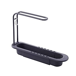 SEASD Kitchen Telescopic Sink Shelf Draining Rack Soap Sponge Rack Towel Rack (Color : Gray, Size : 25.5 * 36.9cm)
