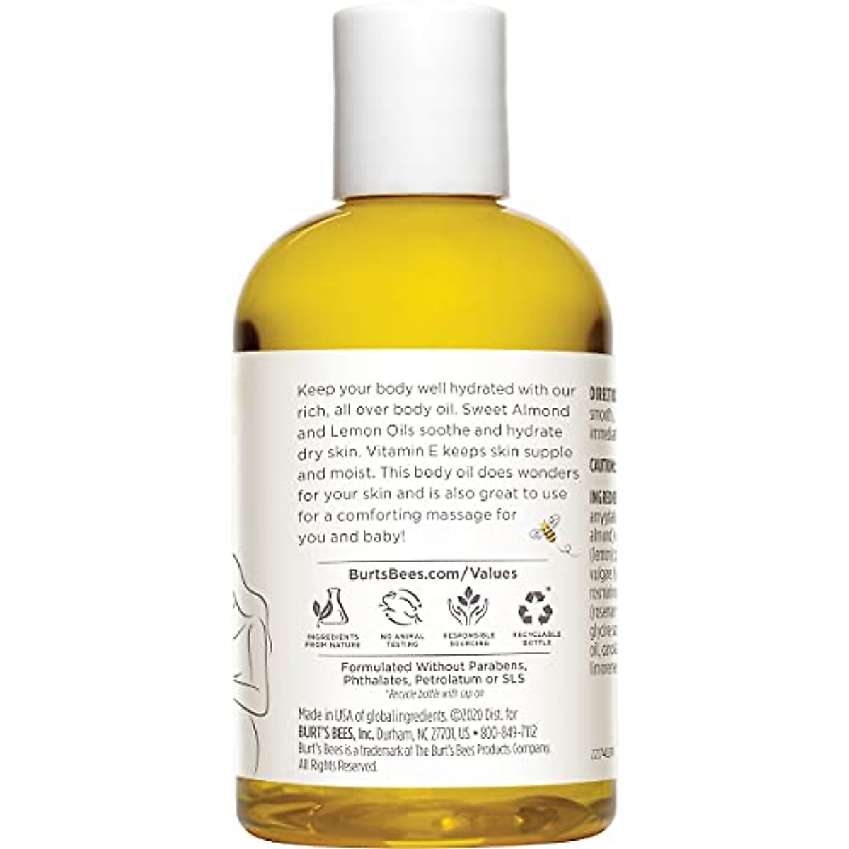 Body Oil, Burt's Bees Mama Hydrating & Smoothing Skin Care with Vitamin E, 100% Natural, 4 Ounce