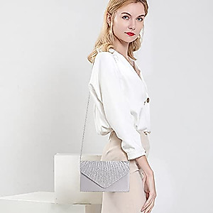 BBjinronjy Clutch Purse Evening Bag for Women Prom Sparkling Handbag With Detachable Chain for Wedding and Party (Silver)