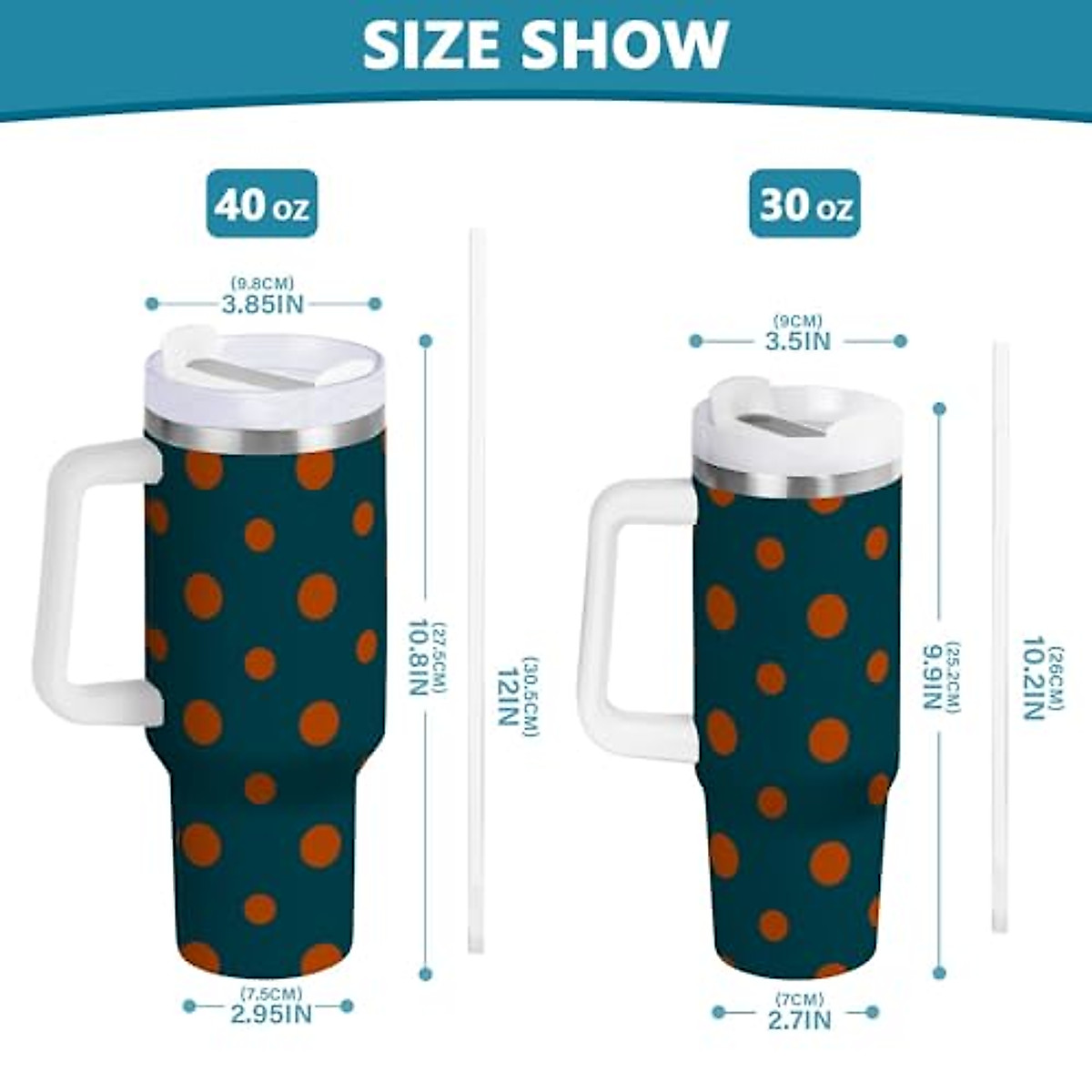 40oz Orange Polka Dots Steel Insulated Tumbler with Lid and Straw Fall Insulated Tumbler