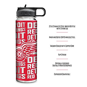 Rico Industries NHL Hockey Detroit Red Wings 22oz Stainless Steel Tumbler with Lid - Great For Coffee, Tea, Water or Cocktails