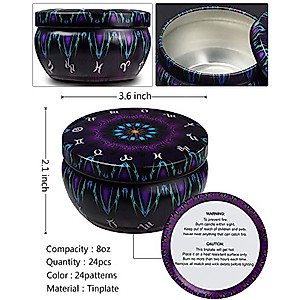 Ahyiyou Candle Tins Candle Jars 24 Pieces 24 Zodiac Patterns, DIY Round Containers with Lids for Candle Making, Arts & Crafts, Storage & More (8oz)