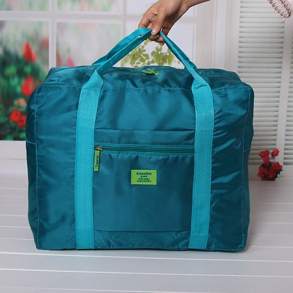 Travel Duffel Bag Lightweight Foldable Travel Bag for Women and Men Waterproof Tote Carry On Luggage Bag Weekender Overnight Bag (Green)
