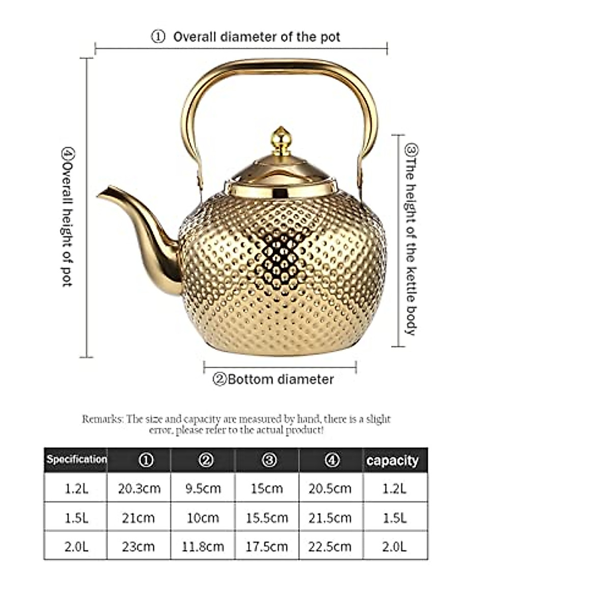 VATTEA Water Kettle Electric Stainless steel teapot hammer pattern kettle with tea strainer household restaurant induction cooker tea maker (Color : Silver)