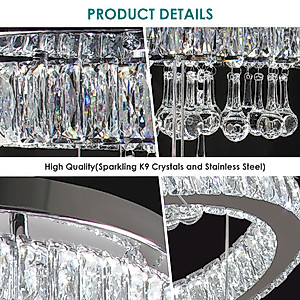 Finktonglan 19.7" Crystal Chandelier Modern LED Crystal Ceiling Light Fixture Flush Mount Ring Chandeliers for Bedroom Dining Room Living Room 6500K Cool White