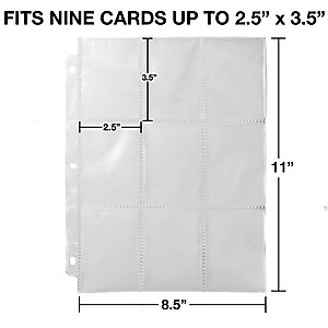 Samsill 100 Pack 9 Pocket Trading Card Sleeves, Holds 900 Cards,Clear, Fits in Standard 3 Ring Binder