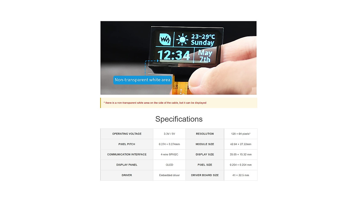 1.51inch Transparent OLED Display Module 128×64 Resolution Light Blue Color Display OLED for ...