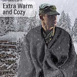 Jmr Usa Inc. Military Wool Blanket for Camping and Everyday Use, Fire Retardant Extra Thick and Warm Outdoor Wool Blanket, 70% Wool, Grey, Size 62X84.