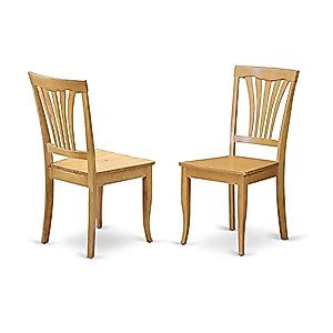East West Furniture Avon Dining Room Slat Back Wood Seat Chairs, Set of 2, Oak
