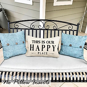 JOJOGOGO Welcome to Our Porch Outdoor Lumbar Pillow Covers Waterproof 12x20 Set of 2, Decorative Outdoor Lumbar Pillows 12 x 20, Front Porch Decor Patio Furniture Pillows (This is Our Happy Place)