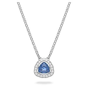 SWAROVSKI Millenia Pendant Necklace with a Blue Trilliant Cut Crystal on a Rhodium Finish Setting and White Crystal Pavé on a Simple Chain, Part of the Millenia Collection