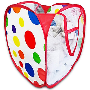 eWonderWorld 3 Piece Collapsible Fabric Hamper Pop up Laundry Basket Kids Polka Dot Theme Toy Storage Bin - Durable Hamper for Clothes and Toys, Basket for Nursery,Bedroom,Closet