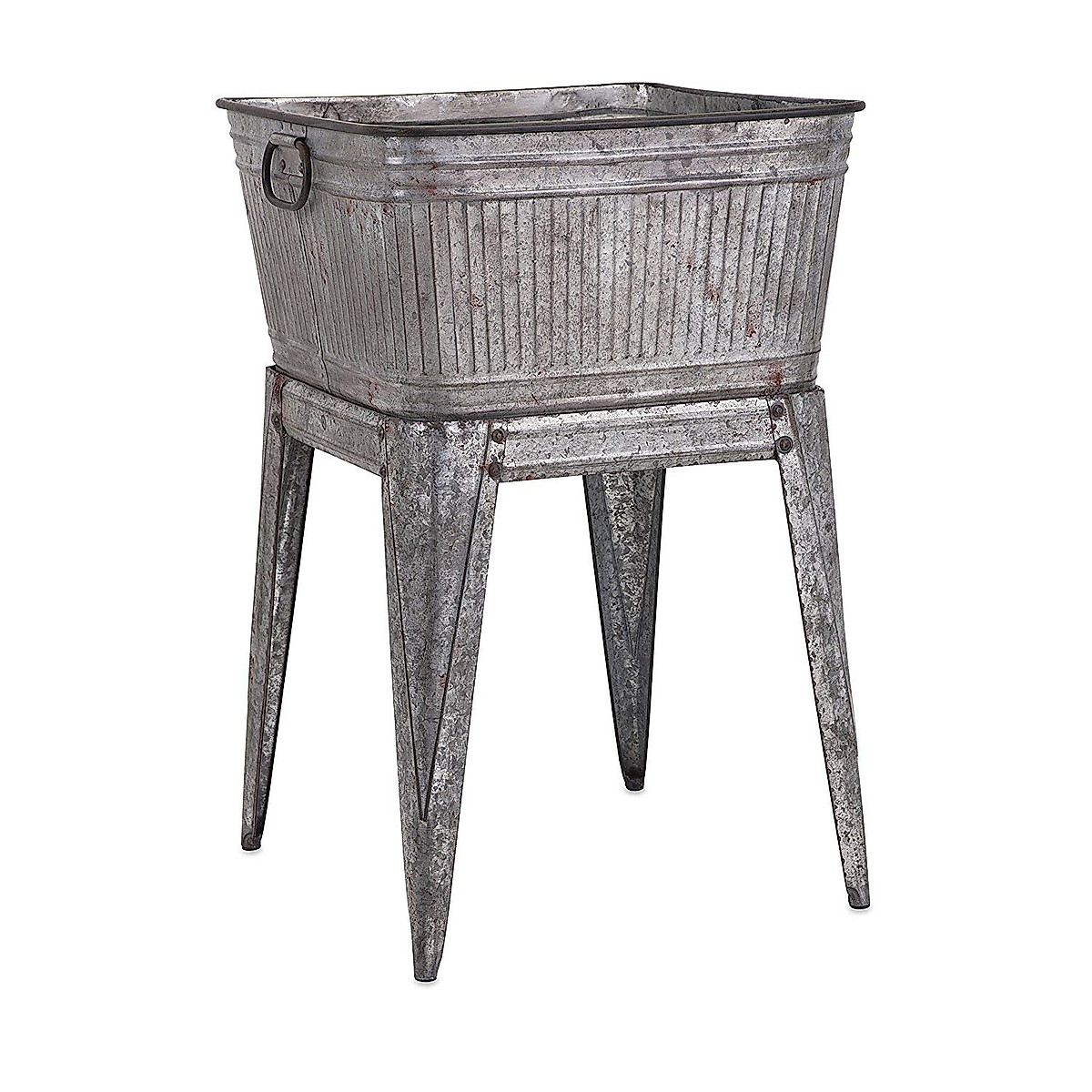 Benjara Multi Functional Galvanized Metal Tub on Stand, Gray