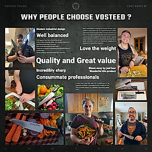 Vosteed 8 Inch Chef Knife Professional Cooking Knife For Kitchen Razor Sharp Kitchen Knife With Sheath-9CR18MOV High Carbon Stainless Steel Knife With G10 Handle, Gift Box - Morgan Series