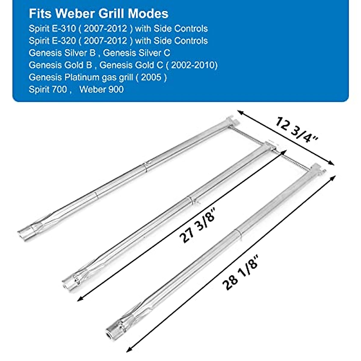 Utheer 7508 Grill Burner Tube for Weber Genesis Silver B/C Gold B/C Spirit 700 Spirit E-310, E-320 Side Control Weber 900 Grill Parts Stainless Steel Gas Grill Burner Tube Kit,Detachable Burner