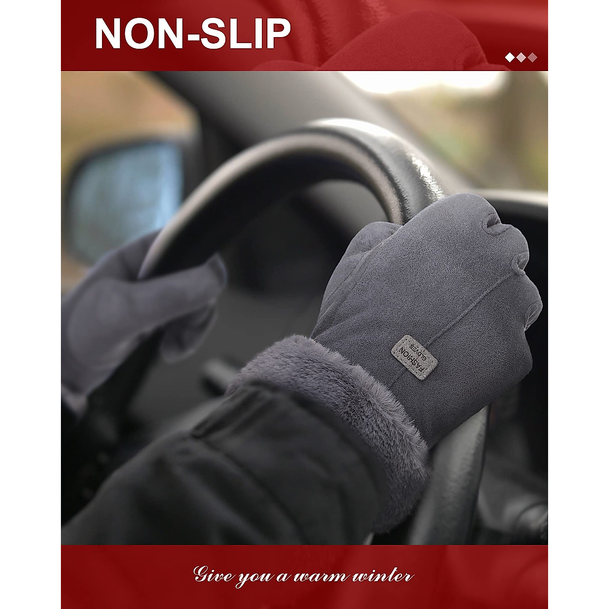 Janmercy 4 Pairs Thermal Winter Gloves for Women Cold Weather Touchscreen Soft Lining Suede Gloves for Ladies Sports Driving(Pink, Camel, Gray, Black)