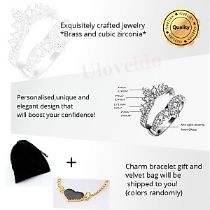 Uloveido Women's Simulated Diamond Princess Crown Ring Wraps and Enhancers Wedding Engagement Rings Guard Enhancer Double Band (Size 6)