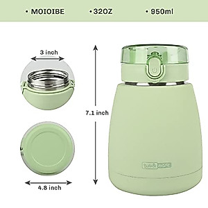 MOIOIBE 32oz Insulated Water Bottle with Straw for Women Kawaii Water Bottle for Kids Big Green Water Jug Cute Bottles with Strap Leak-proof and No Sweat