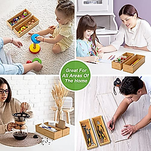 Lixple Bamboo Drawer Organizer - Set of 2, Stackable Storage Box, Silverware Tray for Drawer, Small Gadgets Holder 9” x 3” x 2”