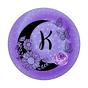 Rose Purple Butterfly Crescent Moon Stars Sunflower Letter K PopSockets PopGrip: Swappable Grip for Phones & Tablets