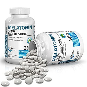 Bronson Melatonin 12mg Fast Dissolve Nighttime Sleep Aid Support & Relaxation Support, 360 Peppermint Vegetarian Lozenges