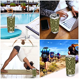 Turtle Silhouette Olive Green and Sand Stainless Steel insulated cup with Lid and Straw mugs for coffee for hot and cold drinks safe tumblers with lids and straws 20 OZ