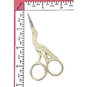 SEW TRENDS SCISSORFOBZ 3.5" Scissors Gold Stork Crane Design Handmade Stainless Steel Sharp Tip Sewing Embroidery Quilting Craft Dressmaker- #SCISR-01