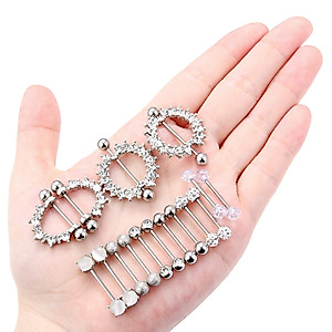 Lcolyoli 16G Cat's Eye Stone Nipple Rings Surgical Steel Dangle Nipplerings Tongue Ring CZ Straight Barbell Piercing Body Jewelry for Women Men Silver-tone