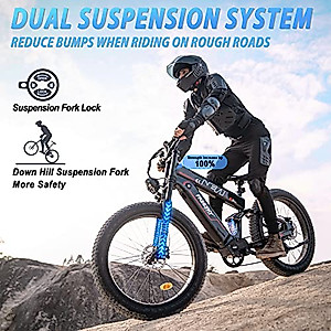 FREESKY Electric Bike for Adults, 1000W BAFANG Motor Dual Battery 26”Fat Tire Electric Bike, Full Suspension Dual Hydraulic Brakes E Mountain Bicycles 35mph 60-110 Miles Long Range Fast Electric Bikes