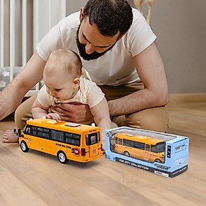 Ming You School Bus Toy for Toddlers - 9" Die-cast Pull Back Cars with Sounds Lights and Openable Doors, School Bus Toys for Kids Ages 4-8
