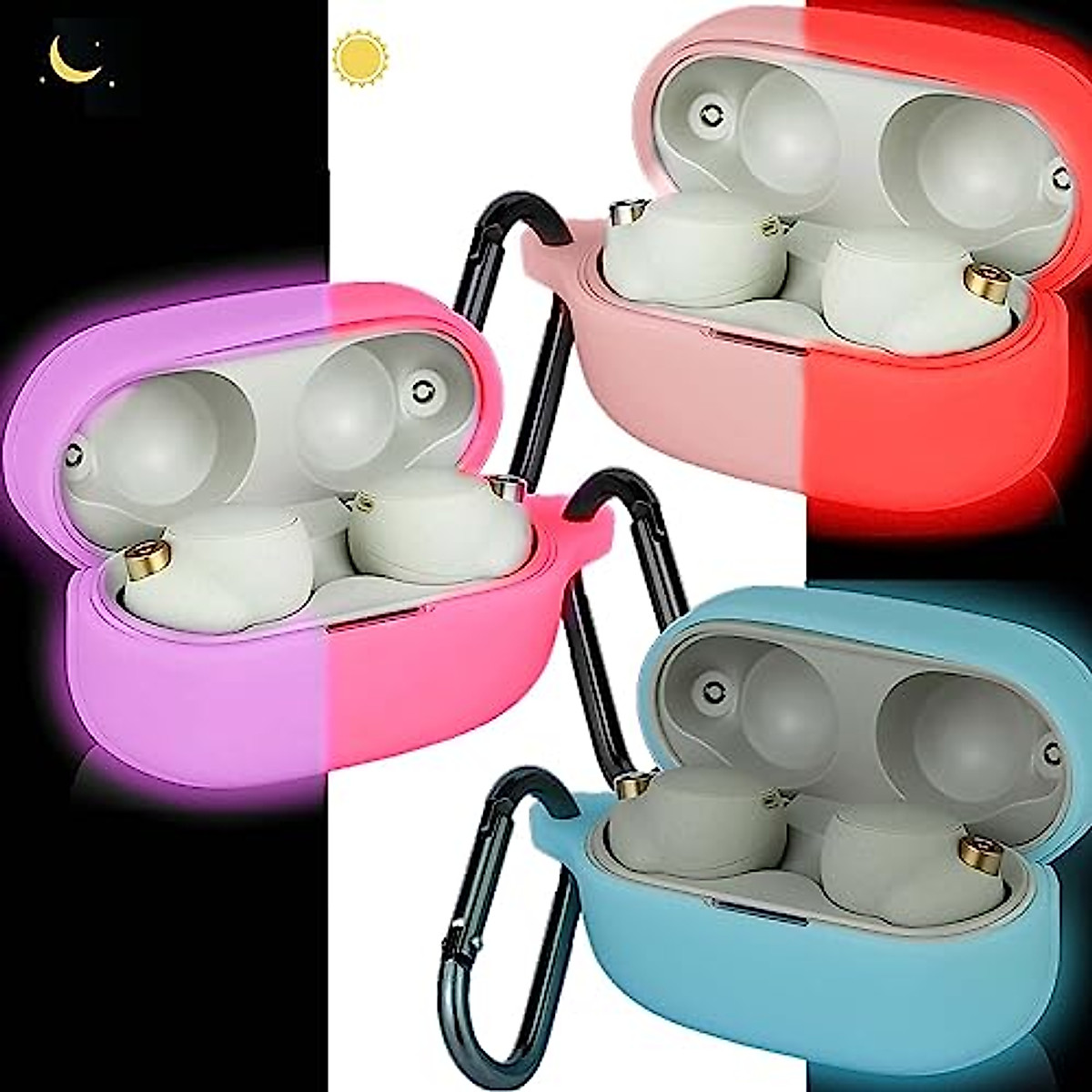 Sony WF-1000XM4 Case Cover, Soft Silicone Protective Case Skin Night Glow for Sony WF-1000XM4, Shockproof, Luminous Earbuds Case with Keychain, Glow in Dark, Wireless Charging