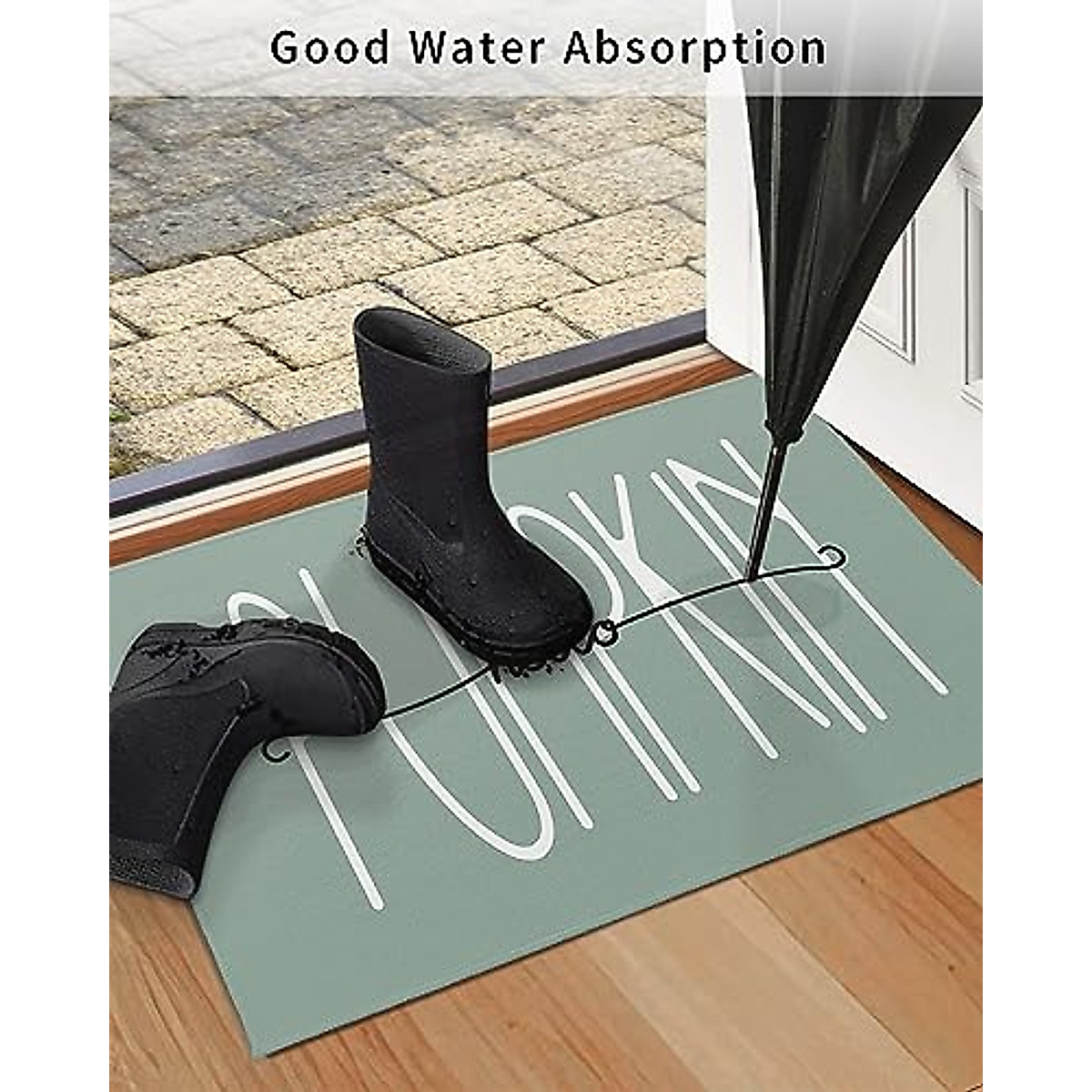 Hello Pumpkin Door Mat 24x36inch, Non-Slip Absorbent Non Skid Entrance Mat, Washable Low-Profile Inside Outside Floor Mat Doormats for Entryway Patio, Fall Thanksgiving Green Background