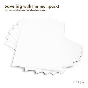 Elan Stretched Canvases 16x24, 6-Pack Canvases for Painting Painting Canvas Bulk, Stretched Canvas for Adults Blank Canvas for Painting, Painting Canvases Paint Canvases for Painting, Art Canvas